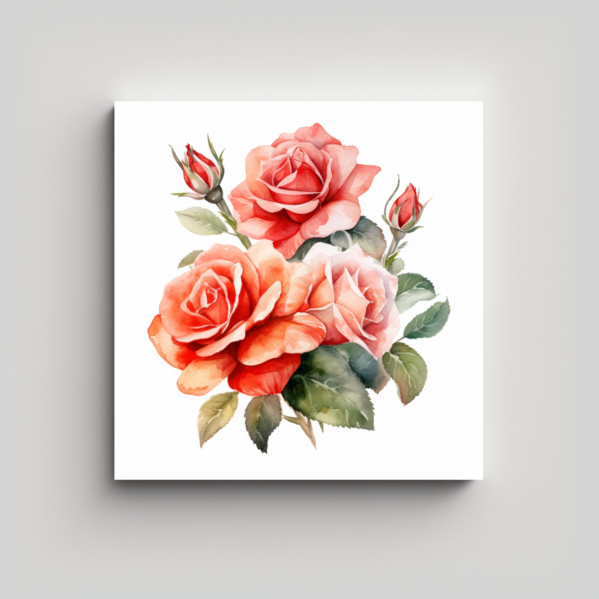 Cuadro En Acuarela De Rosas: Tela En Bastidor De Alta Calidad - Decocuadros