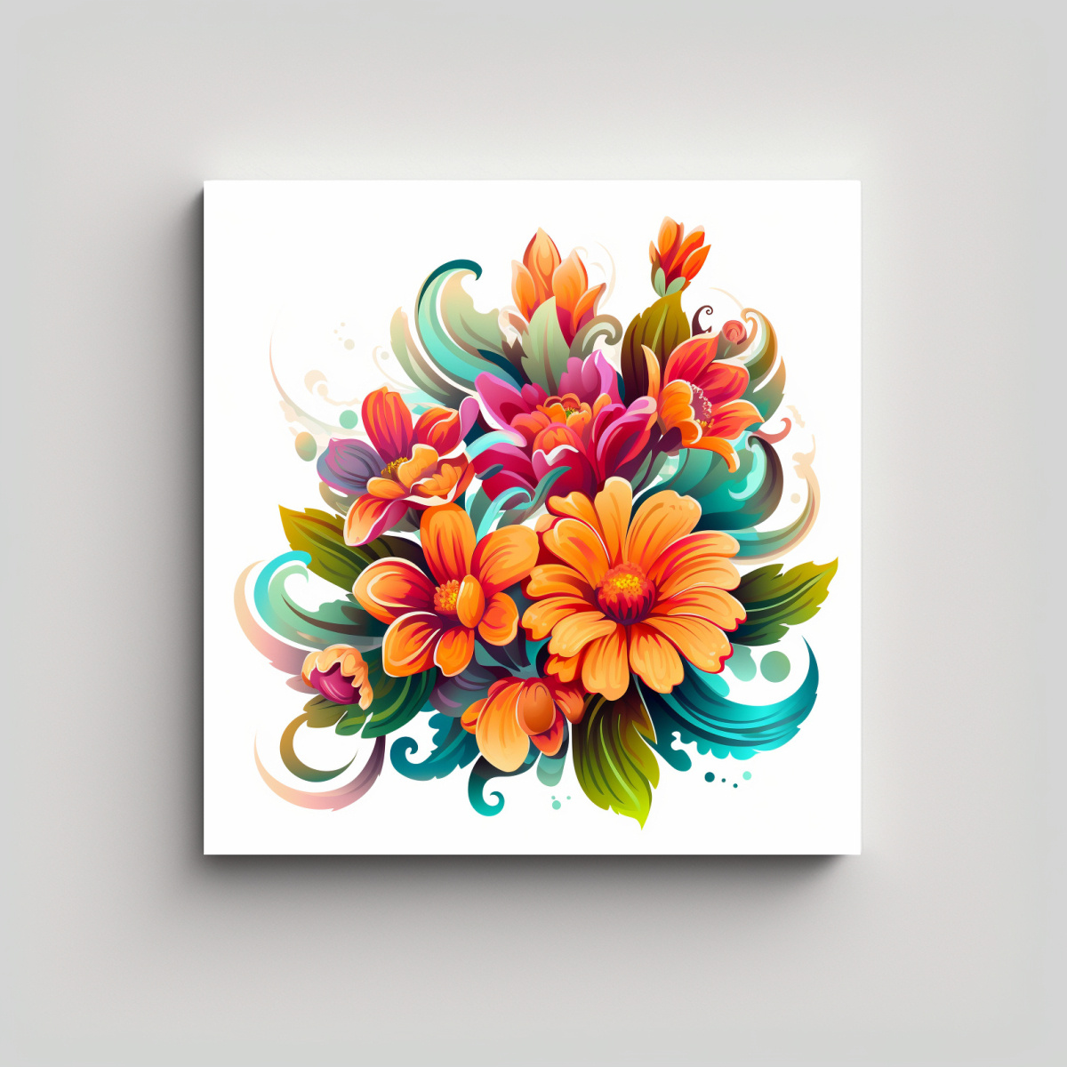 Cuadro Lienzo Tela Composición Flores Modernas Alegría Blanco - Decocuadros