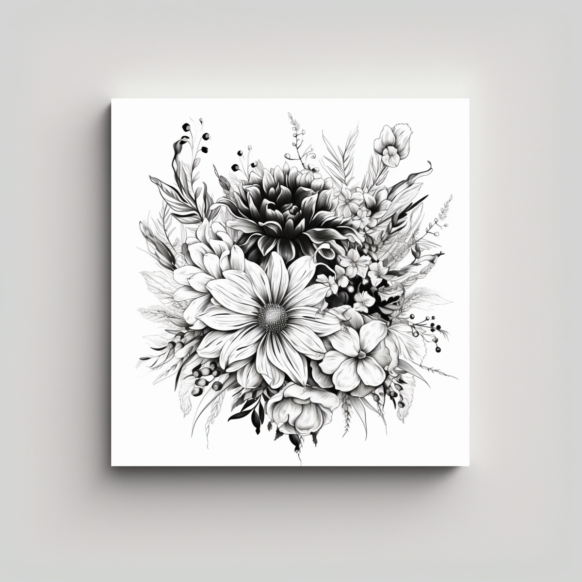 Cuadro Lienzo Tela Floral En Lienzo Estilo Galería En Blanco Y Negro - DecoCuadros