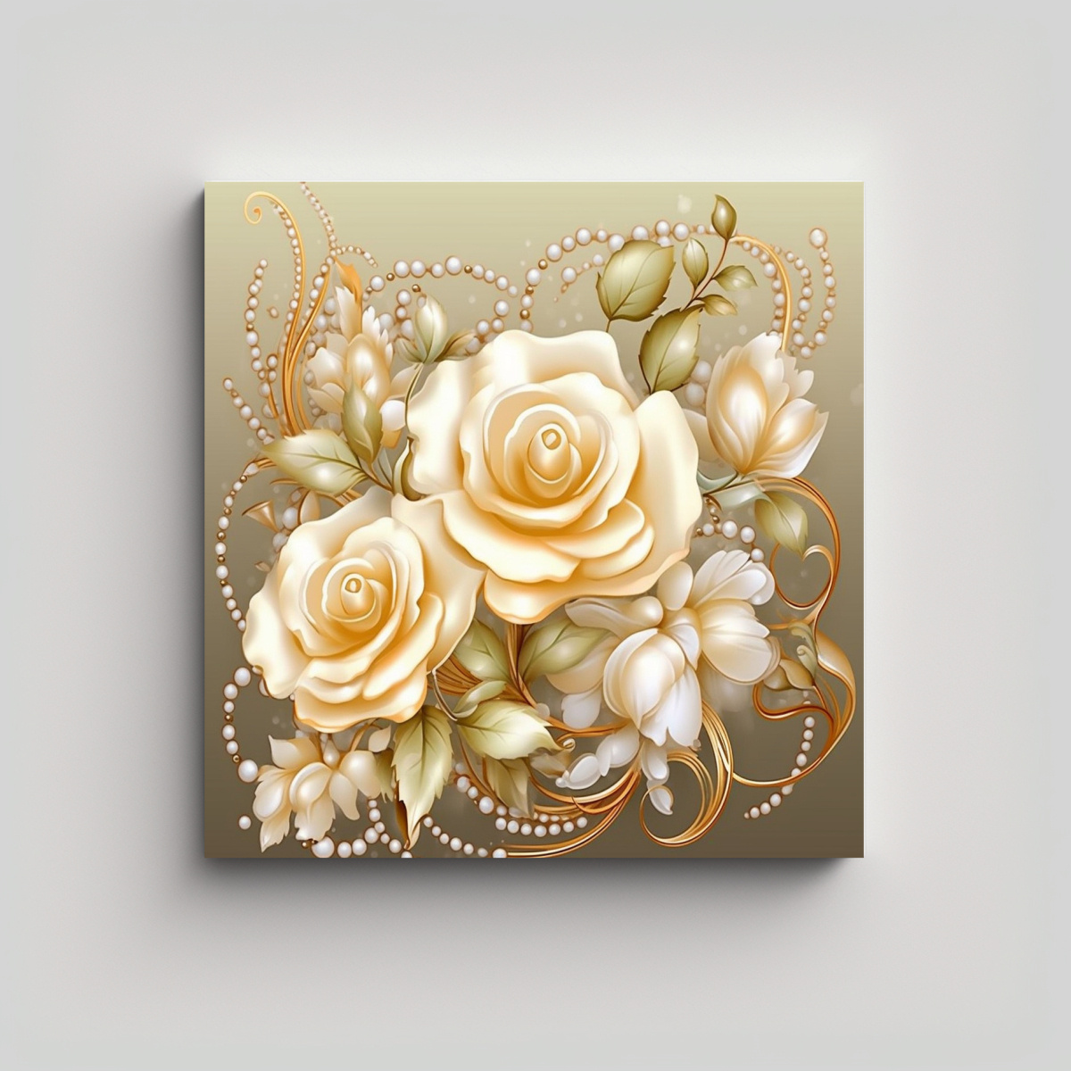 Cuadro De Escenario Dorado Con Perlas Y Rosas Para Decoración Pared ...