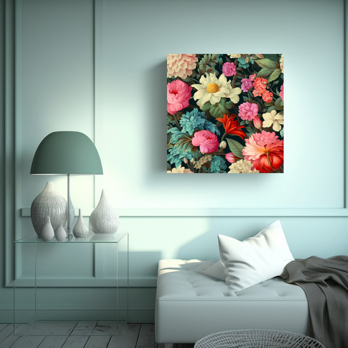 Impactante Lienzo Vintage Con Patrón De Flores Al Estilo Aloi - DecoCuadros