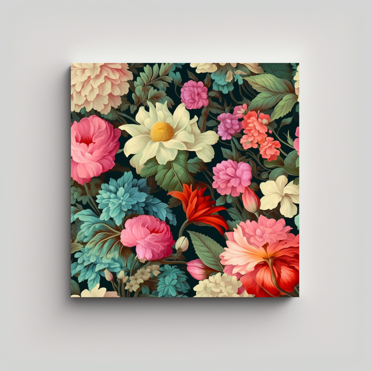 Impactante Lienzo Vintage Con Patrón De Flores Al Estilo Aloi - DecoCuadros