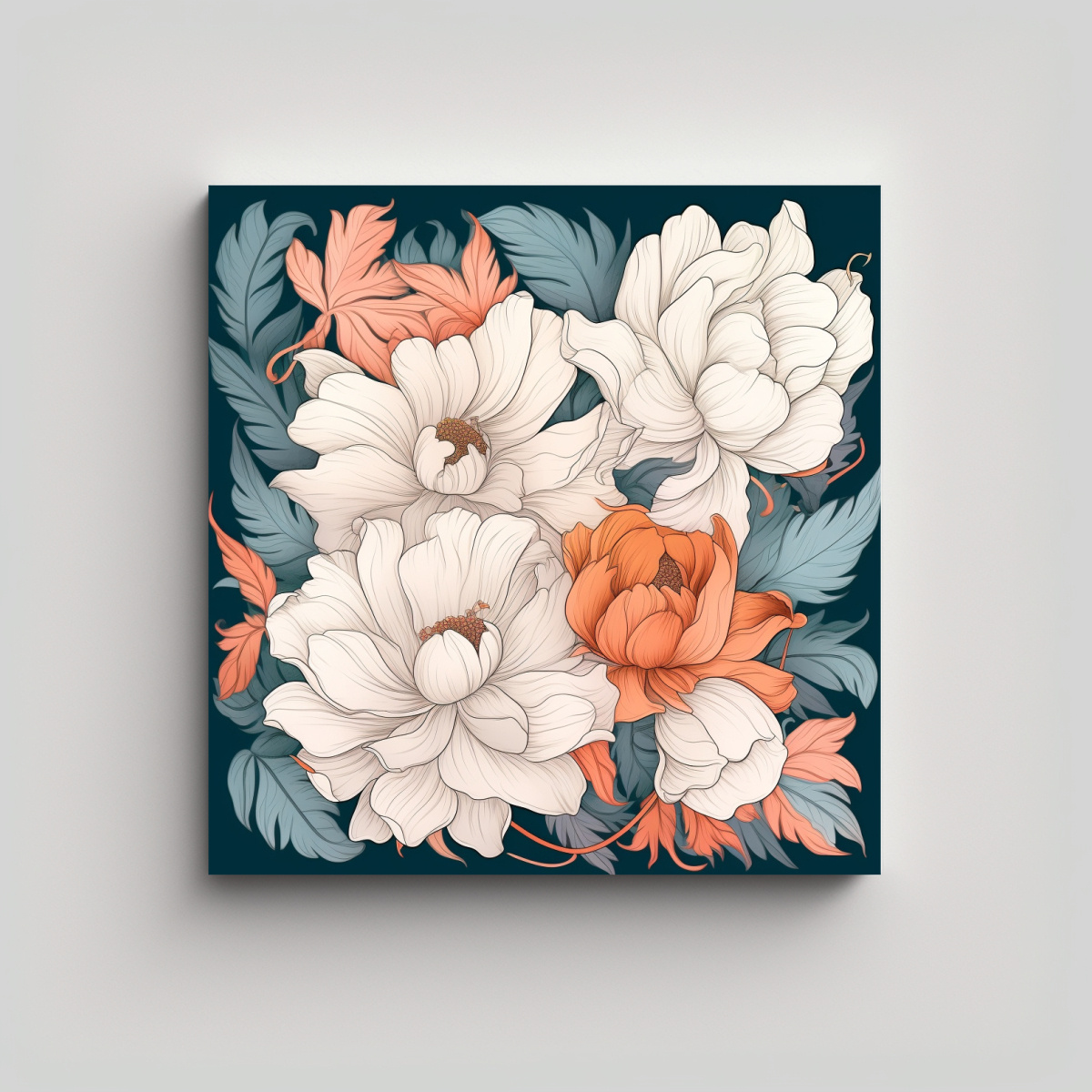 Impresionante Acuarela De Arte De Pared Con Patrón De Flores Y Hojas - Decocuadros