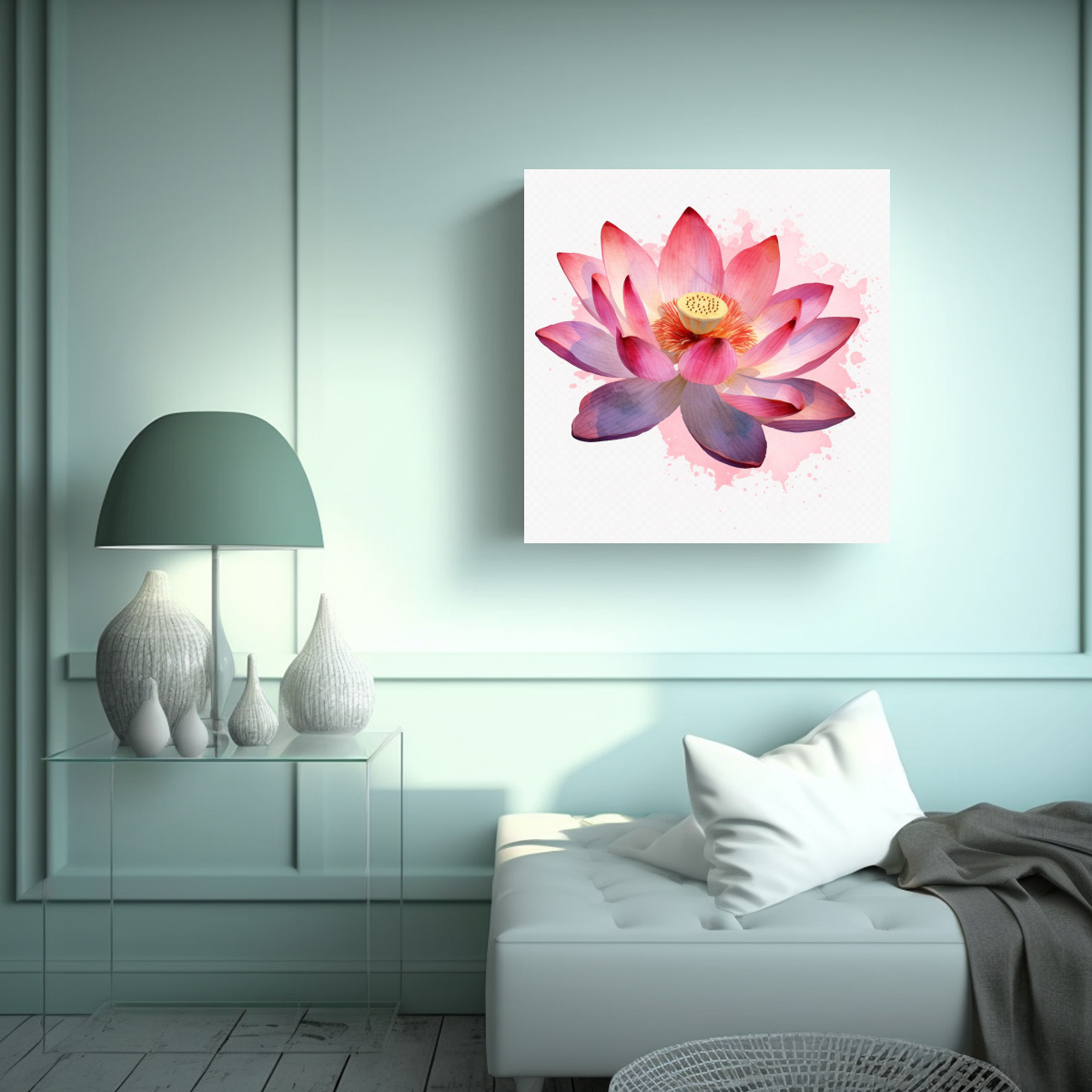 Lienzo Armonía Cromática Con Pincelada Japonesa De Loto Acuático - Cuadros Decorativos - Decocuadros