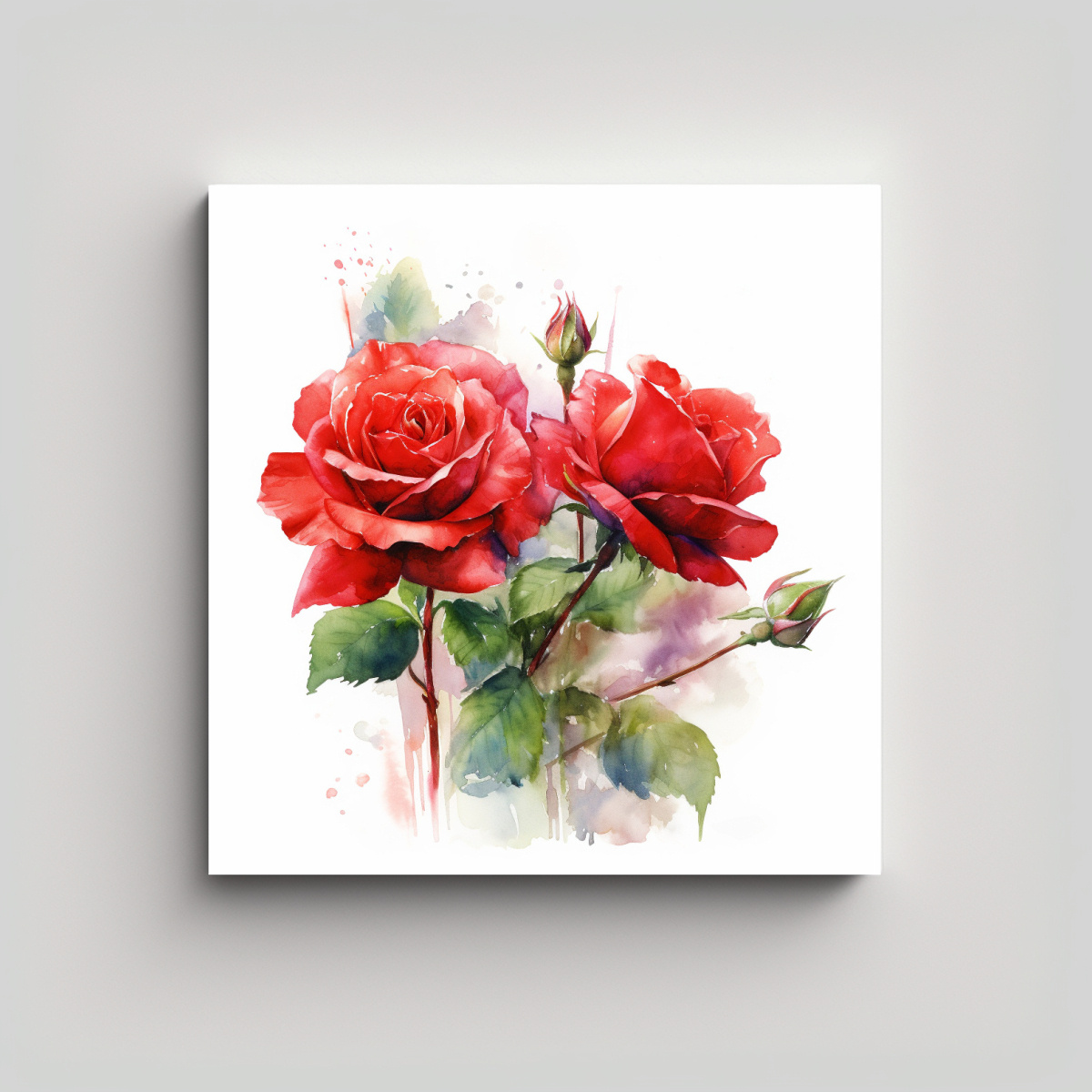 Lienzo Minimalista De Alta Calidad Con Rosas Rojas En Acuarela - DecoCuadros