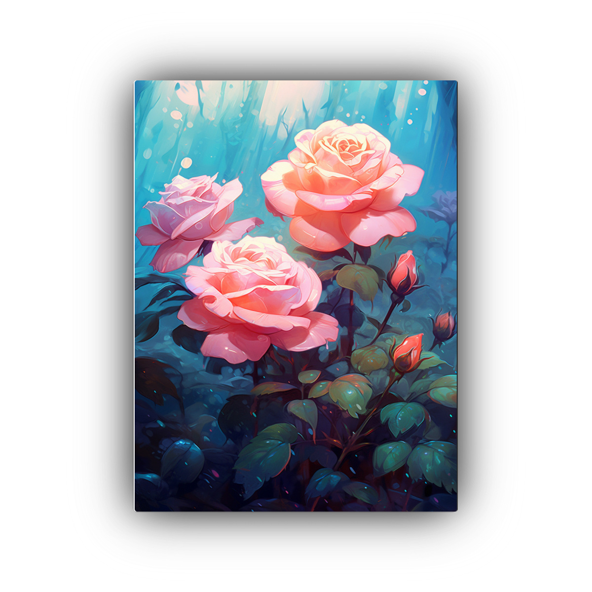 Lienzo Moderno Con Flores Rosas En Fondo Colorido - DecoCuadros