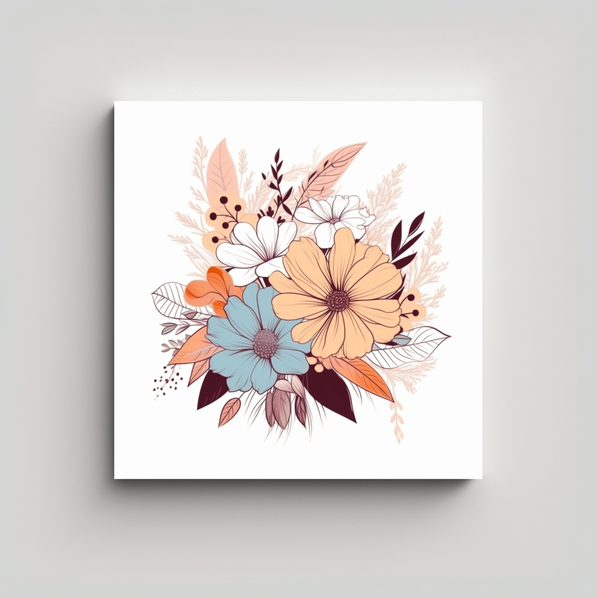 Lienzo Simétrico Inspirador: Boceto De Ramo De Flores Y Hojas - Cuadro Decorativo - Decocuadros