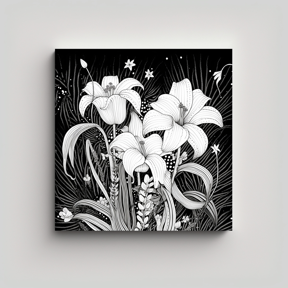 Lienzo Surrealista En Blanco Y Negro Con Dibujos A Líneas - Composición ...