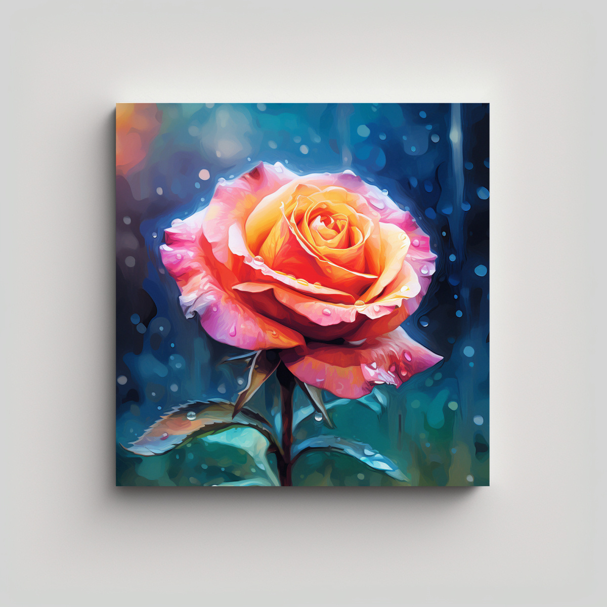 Cuadro De Rosa Colorida En El Pasto - DecoCuadros