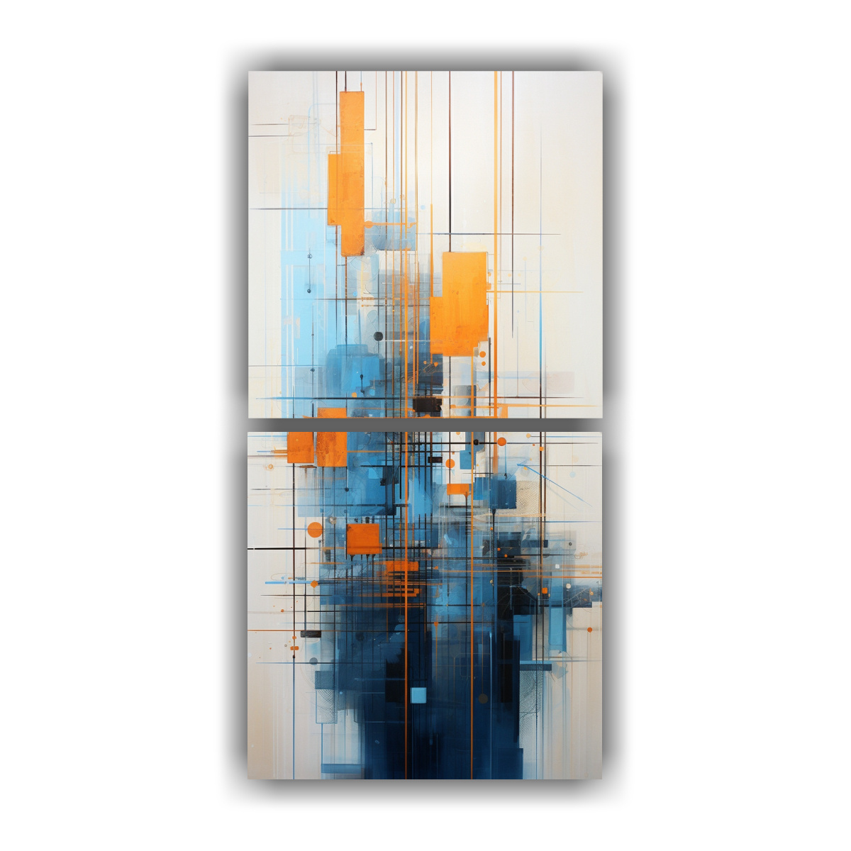 Cuadro Abstracto De Paisaje Urbano En Azul Y Naranja - DecoCuadros