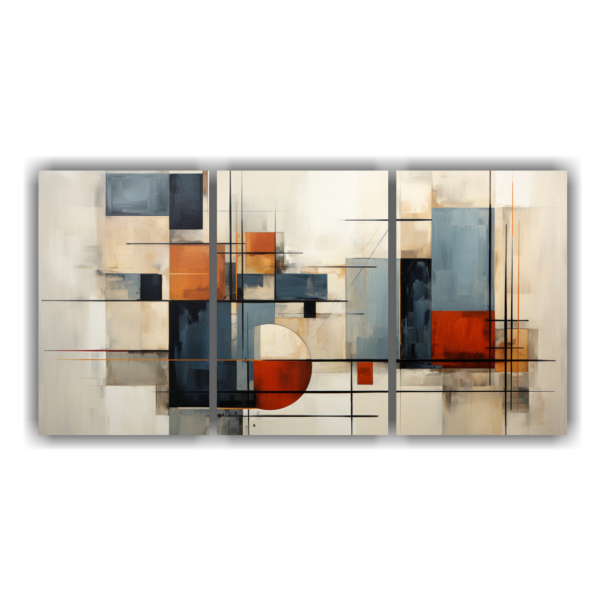 Cuadro Abstracto Geométrico De Colores Neutros En Tres Lienzos - Decocuadros