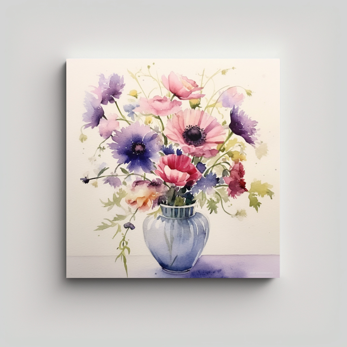 Cuadro Decorativo De Flores En Jarrón - Pintura Acuarela Rosada ...