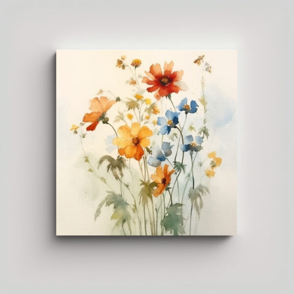 Pintura Acuarela Vintage De Flores Multicolor En Fondo Blanco - Decocuadros