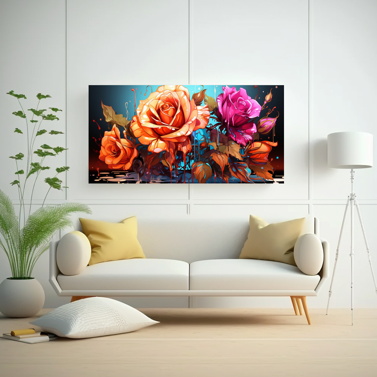 Cuadro De Arte Pared Neon Vibrante Concepto Simétrico Rose Multicolor ...