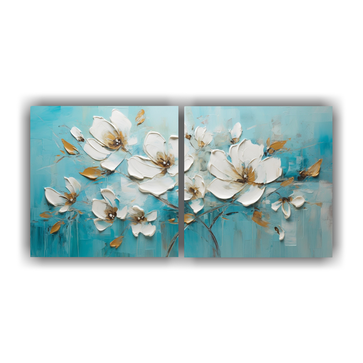 Cuadros Decorativos De Dibujo Living En Turquesa Con Flores De Cerezo - Decocuadros