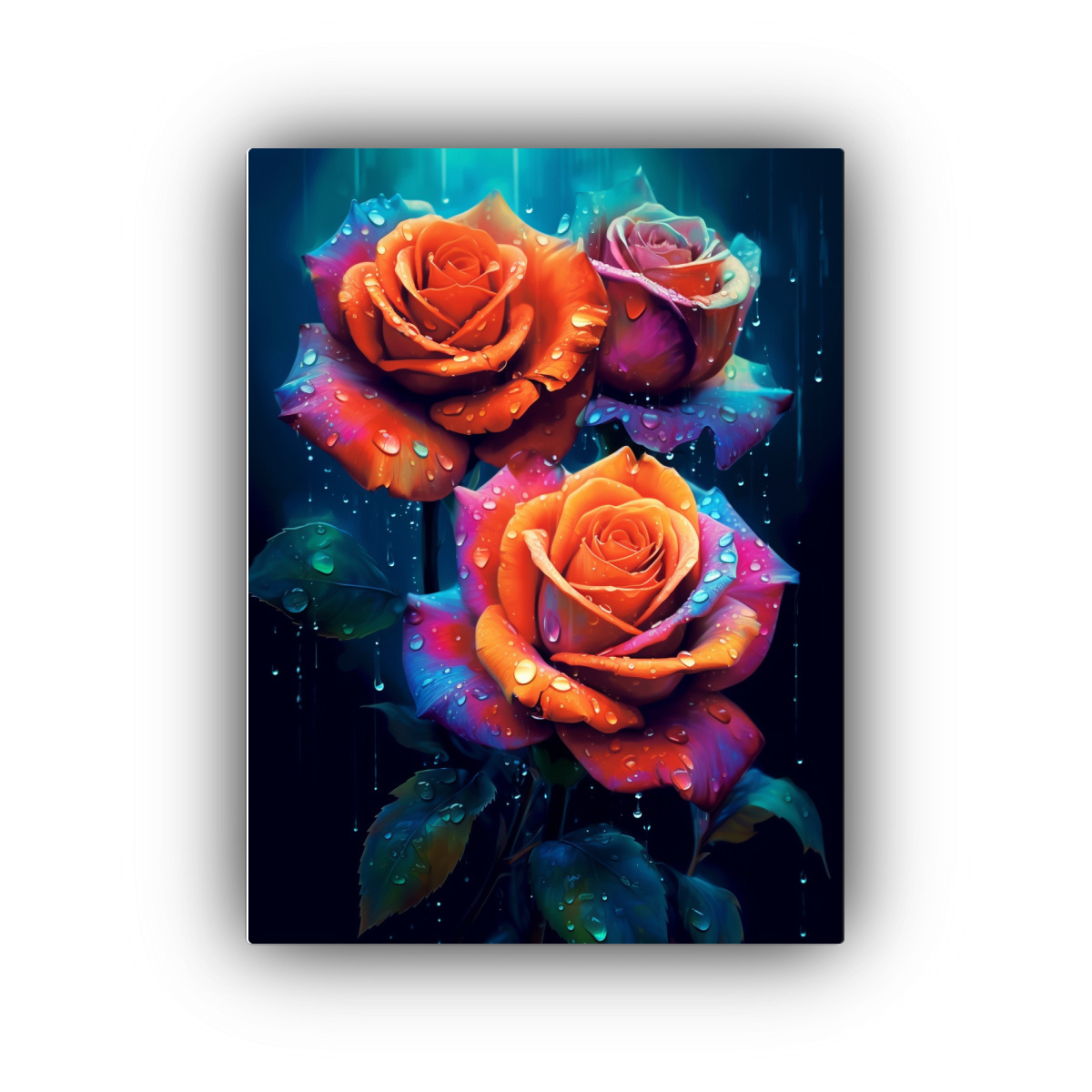 Cuadro Decorativo Equilibrio Floral Con Gotas De Agua 3 Rosas Coloridas Estilo Realista ...