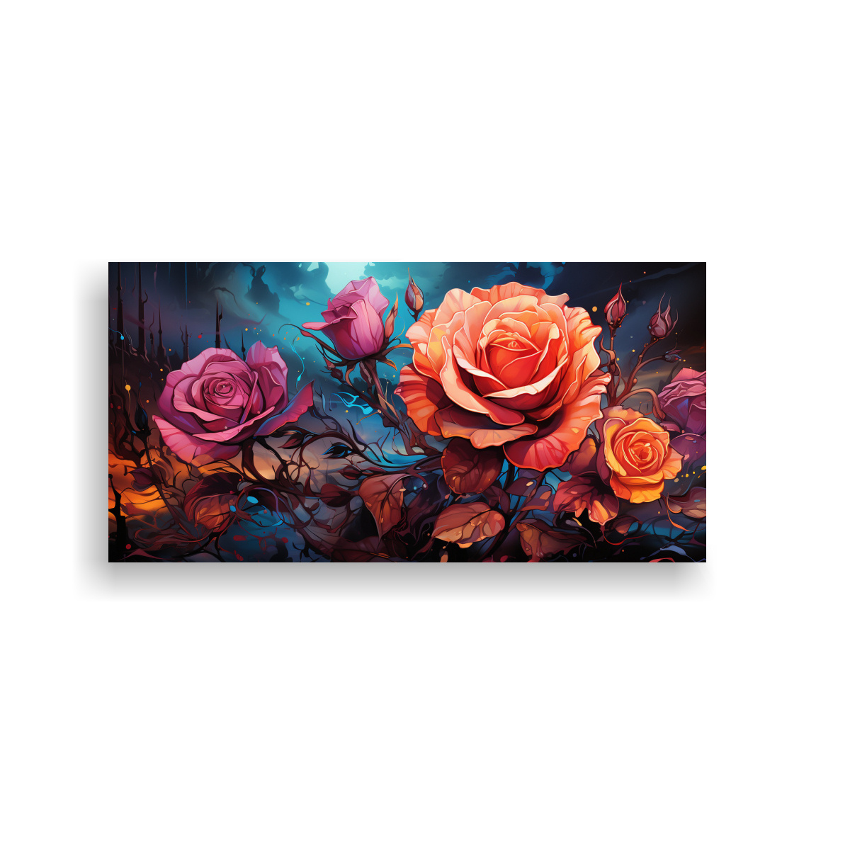 Cuadro Decorativo Estilo Graffiti Con Fondo De Rosa Y Colores Intensos En Movimiento - Decocuadros