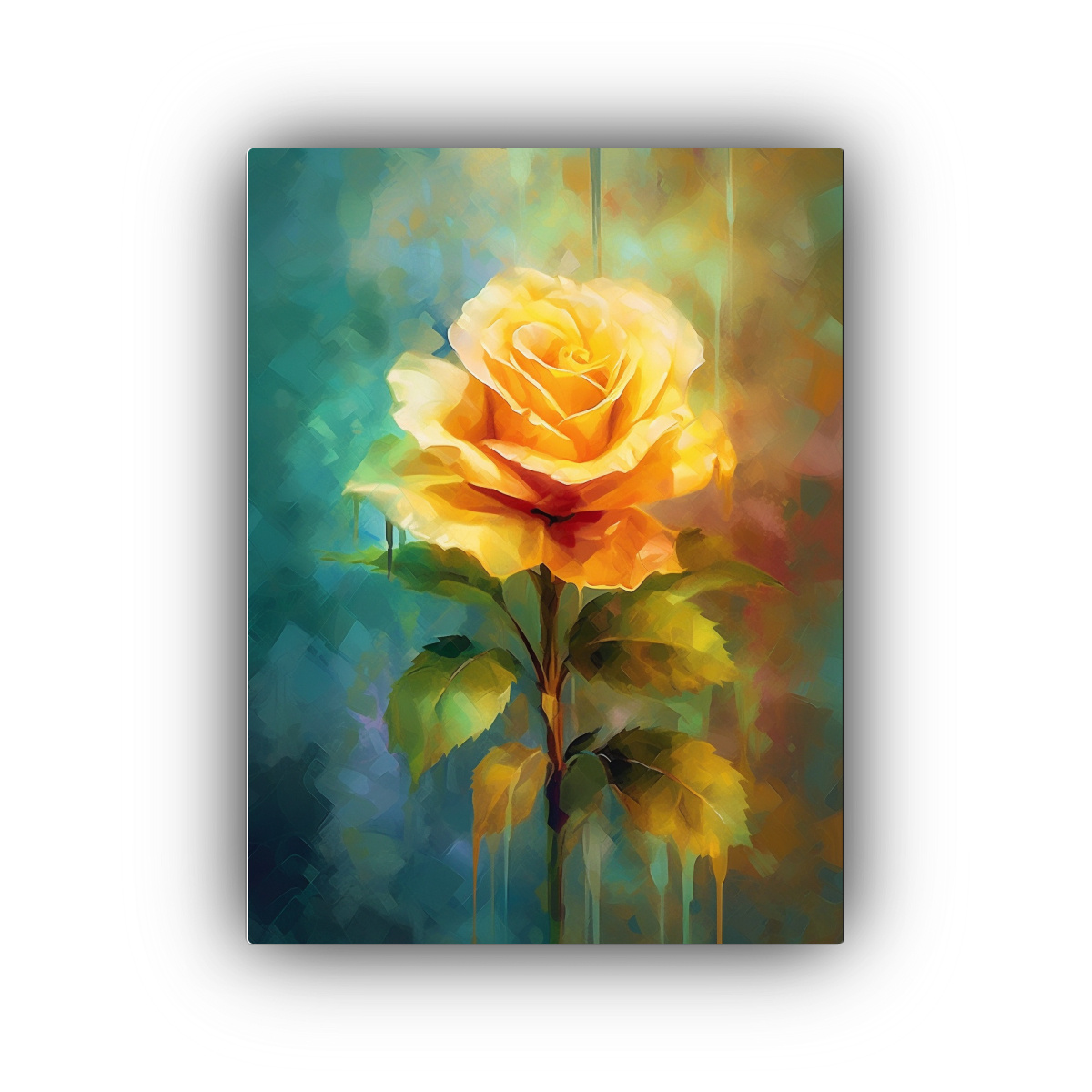 Pintura Decorativa De Rosa Amarilla En El Estilo De Arte Dibujo Alegría - Decocuadros