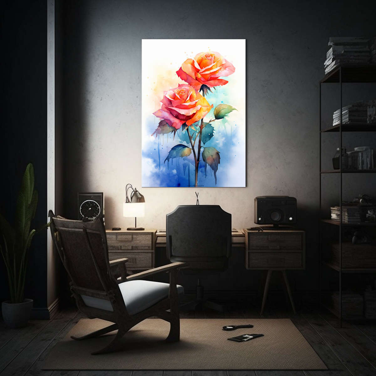 Cuadro Decorativo De Rosas Acuarela 4k Rectangular - DecoCuadros