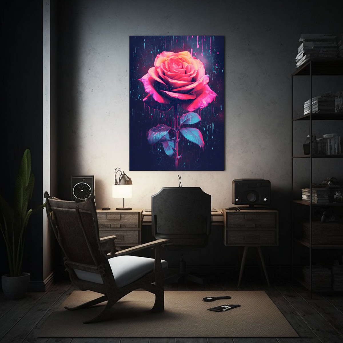 Cuadro Decorativo Estilo Vaporwave Y Glitch Art Con Detalle De Rosa En Lienzo Sublimado ...