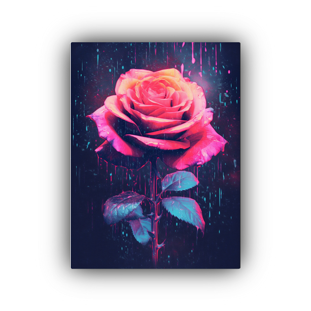 Cuadro Decorativo Estilo Vaporwave Y Glitch Art Con Detalle De Rosa En Lienzo Sublimado ...