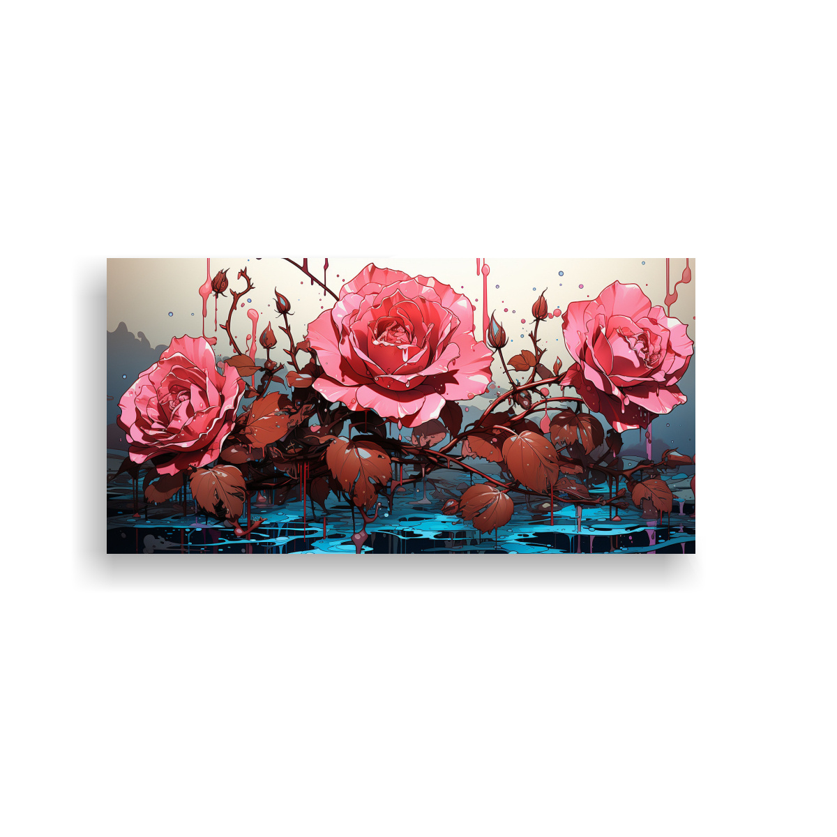 Cuadro Decorativo Con Patrón Intenso: Dibujo De Rosa Con Gotas Goteando - Decocuadros