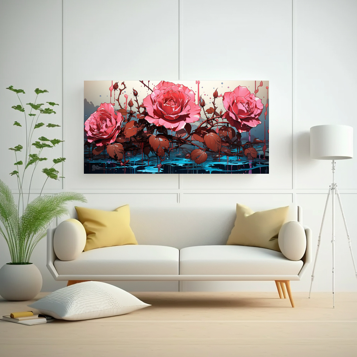 Cuadro Decorativo Con Patrón Intenso: Dibujo De Rosa Con Gotas Goteando - Decocuadros