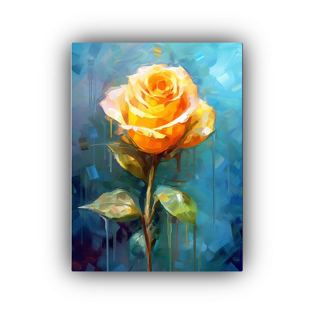 Cuadro Decorativo De Rosa Amarilla Con Fondo Azul - DecoCuadros