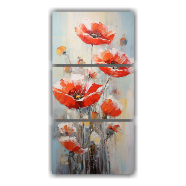 Cuadro Decorativo De Amapolas En Bastidor De Tres Telas Con Intenso Colorido - Decocuadros