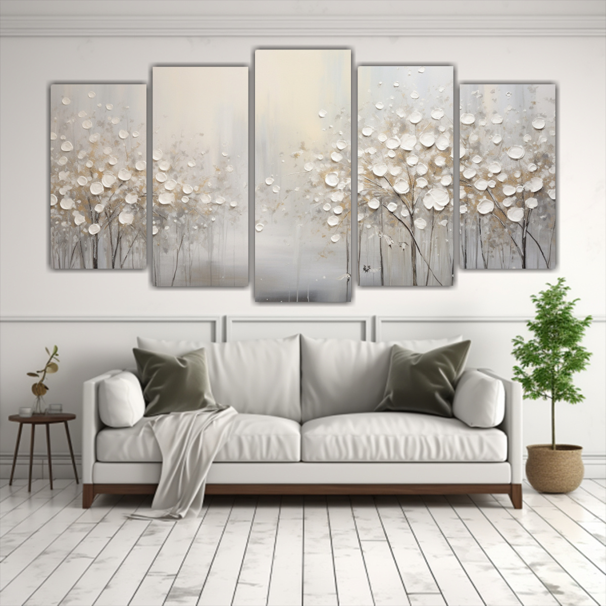 Cuadro Decorativo En Blanco Y Plata En Estilo Composición Gama De Colores - Decocuadros