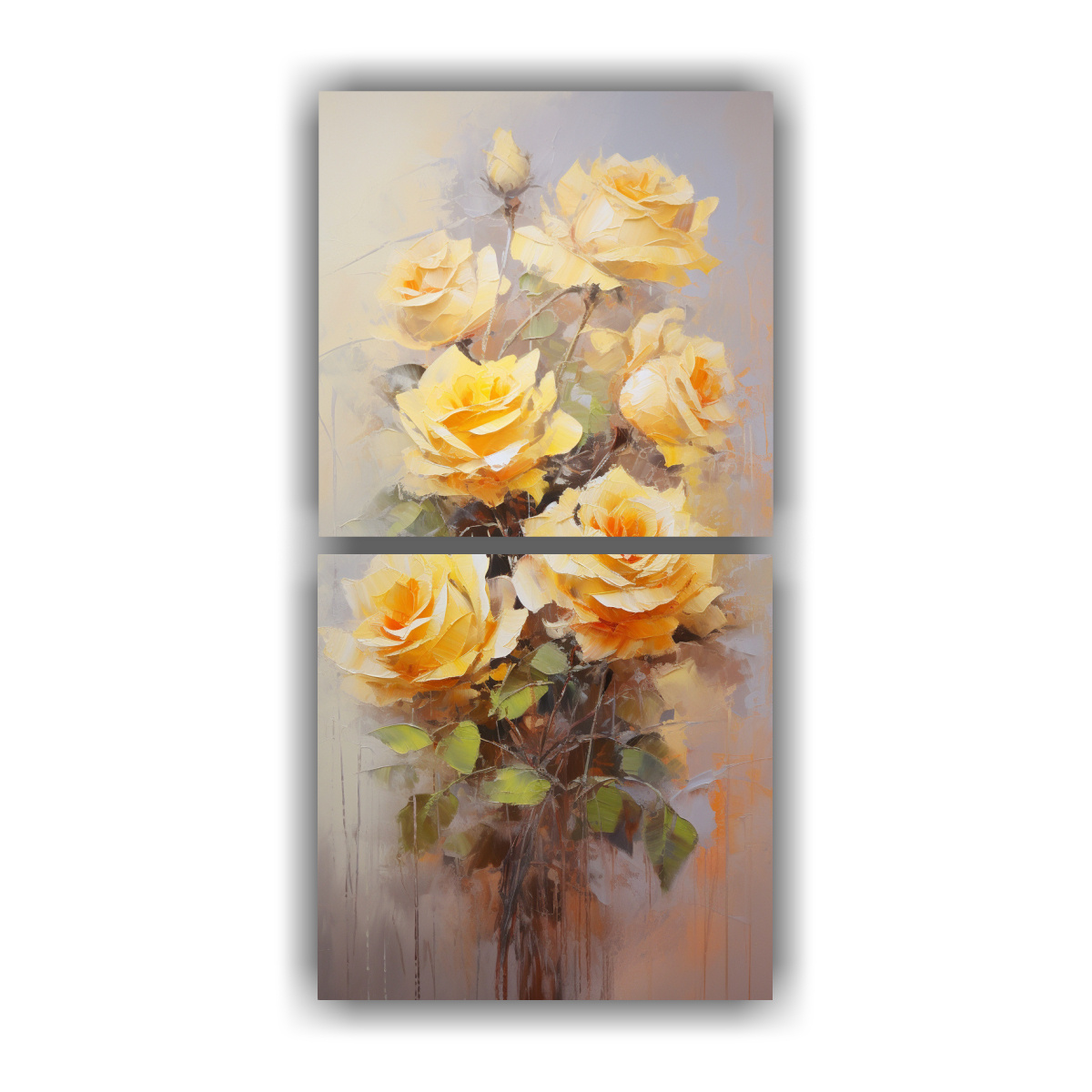 Pintura En Lienzo Dos Cuadros Vertical Protagonismo A Rosas Amarillas En Estilo Decorativo ...