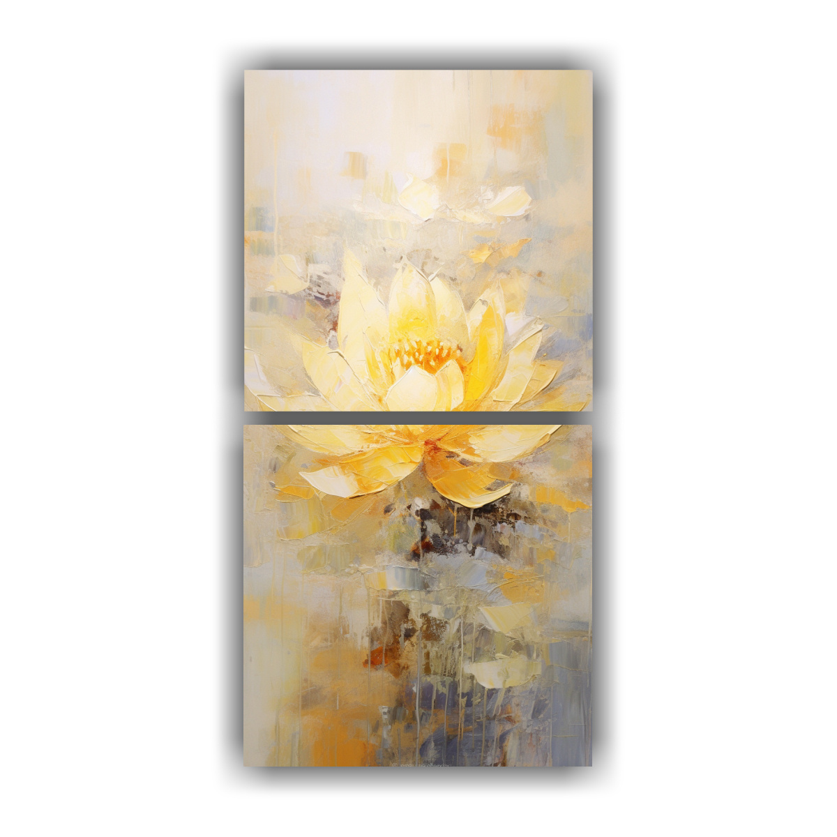 Cuadro Estilo Loto Amarillo Con Profundidad En Dos Lienzos - DecoCuadros