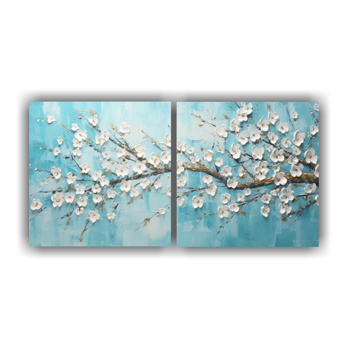 Cuadros Decorativos Vintage Turquesa Con Cerezos En Flor - DecoCuadros