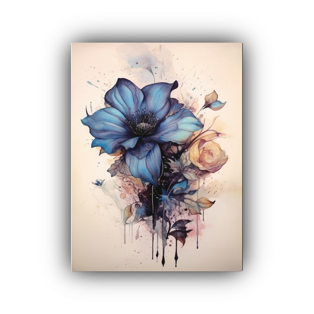 Cuadro Tela Sublimada Con Detalles Intrincados De Flores Estilo Acuarela Y Tinta - Decocuadros