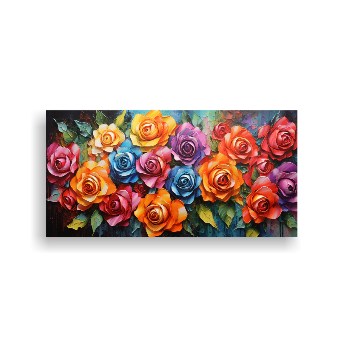 Cuadro Para Comedor Con Rosas De Colores Arcoíris En El Coral, Azul Marino Grisaceo, Turquesa ...