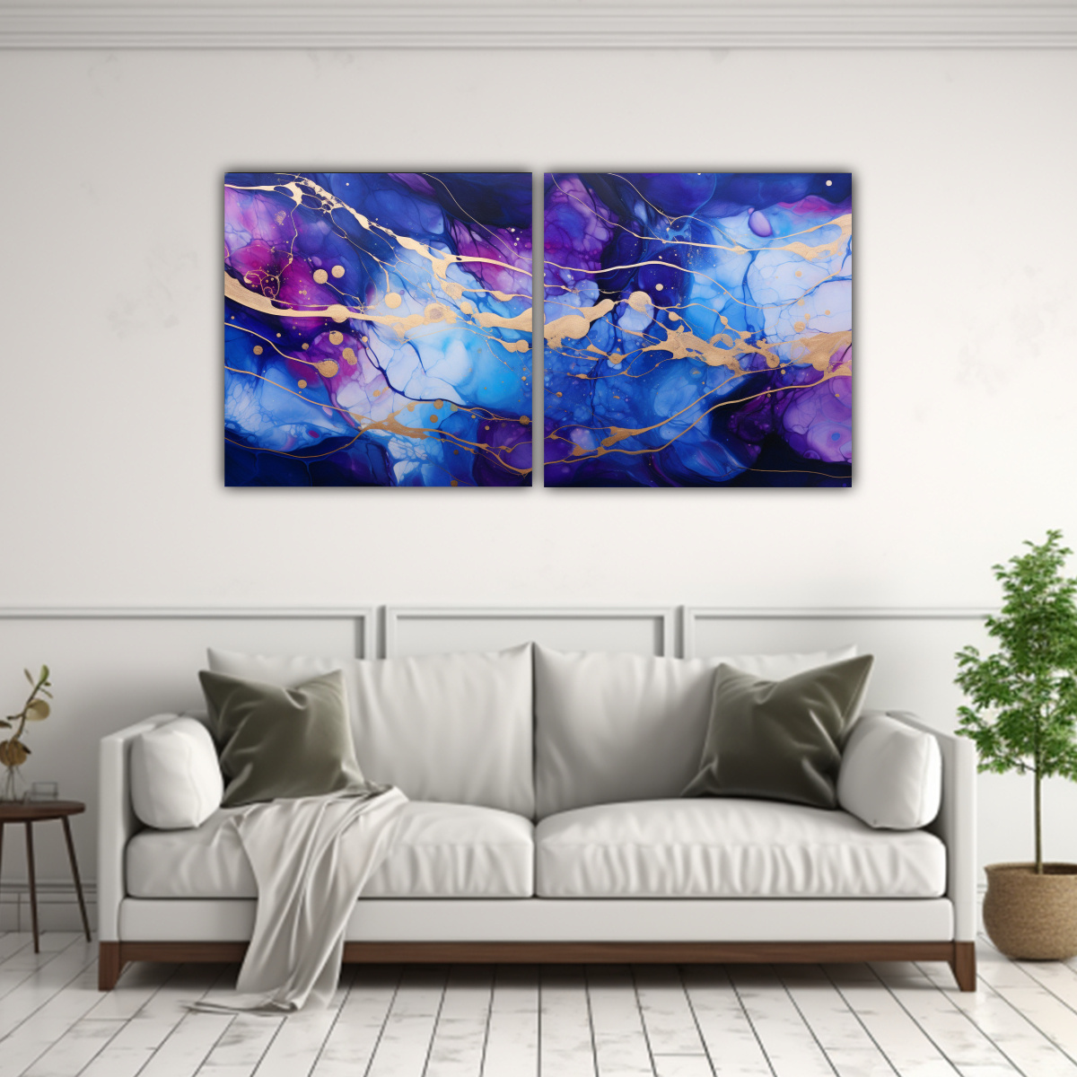 Pintura Moderna De Mármol Azul Y Púrpura Sobre Fondo Azul | DecoCuadros