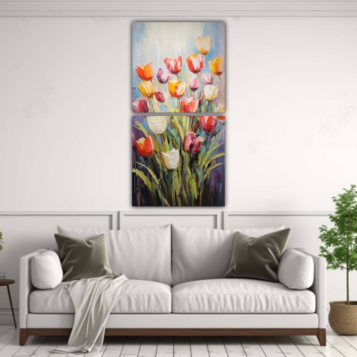 Pintura De Tulipanes Vibrantes En Lienzo Con Composición Vitalidad De ...