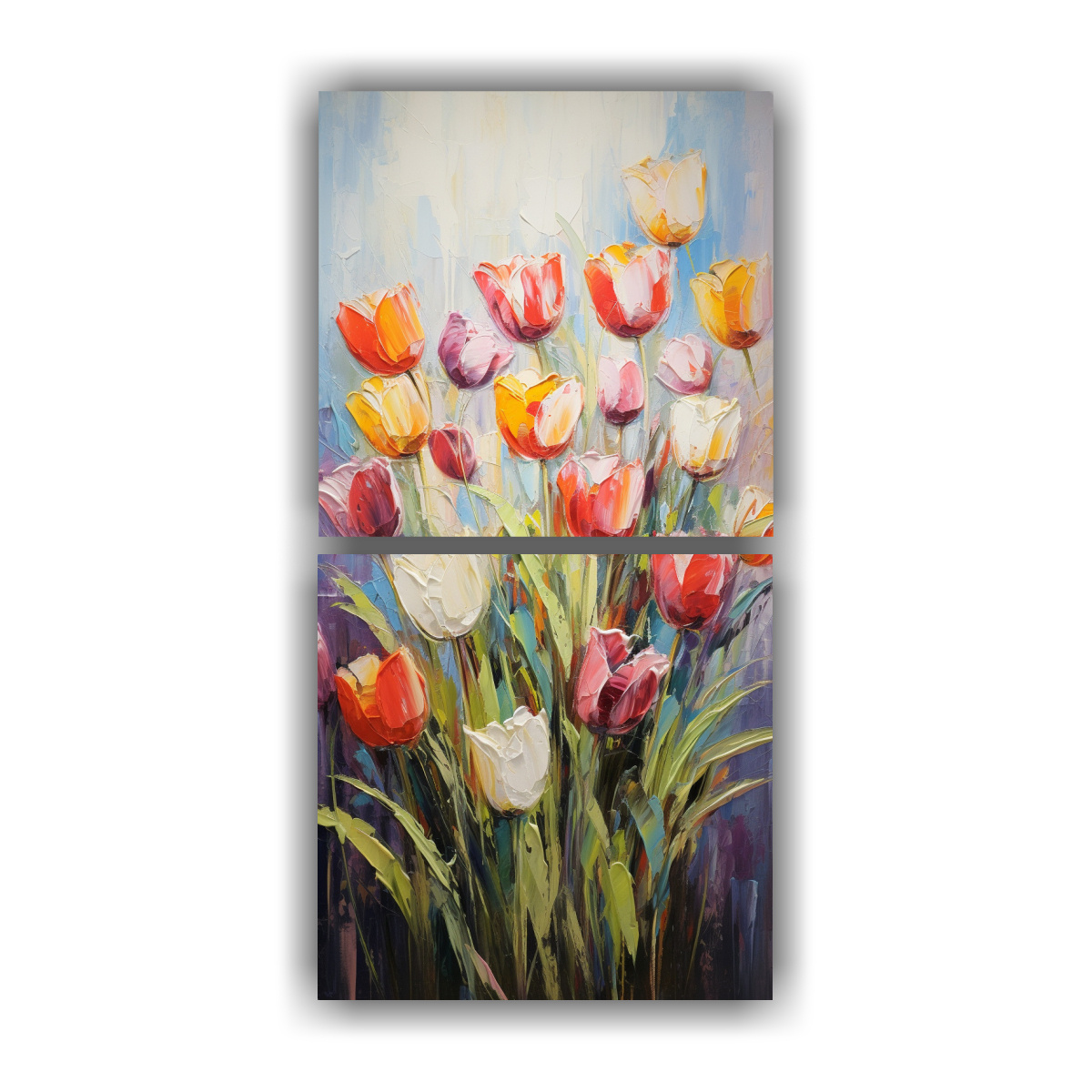 Pintura De Tulipanes Vibrantes En Lienzo Con Composición Vitalidad De ...
