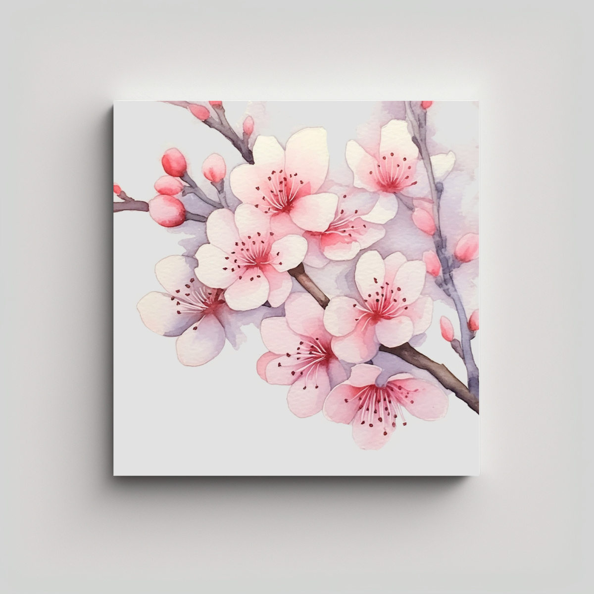 Cuadro Decorativo Ramas De Cerezo En Acuarela Rosa Suave - Decocuadros