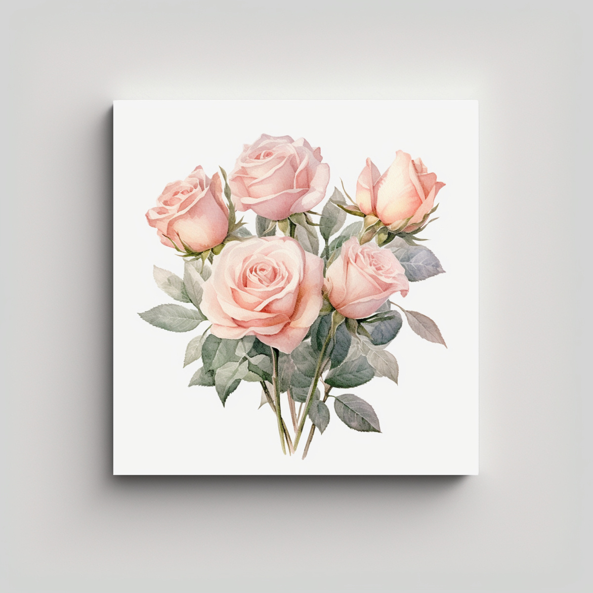 Cuadro Decorativo De Ramo De Rosas Rosa Pastel Y Composición Abstracta En Acuarela - Decocuadros