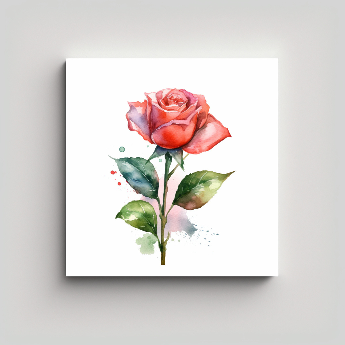 Cuadro Decorativo De Rosa Acuarela Y Hoja En Arte Moderno - Decocuadros