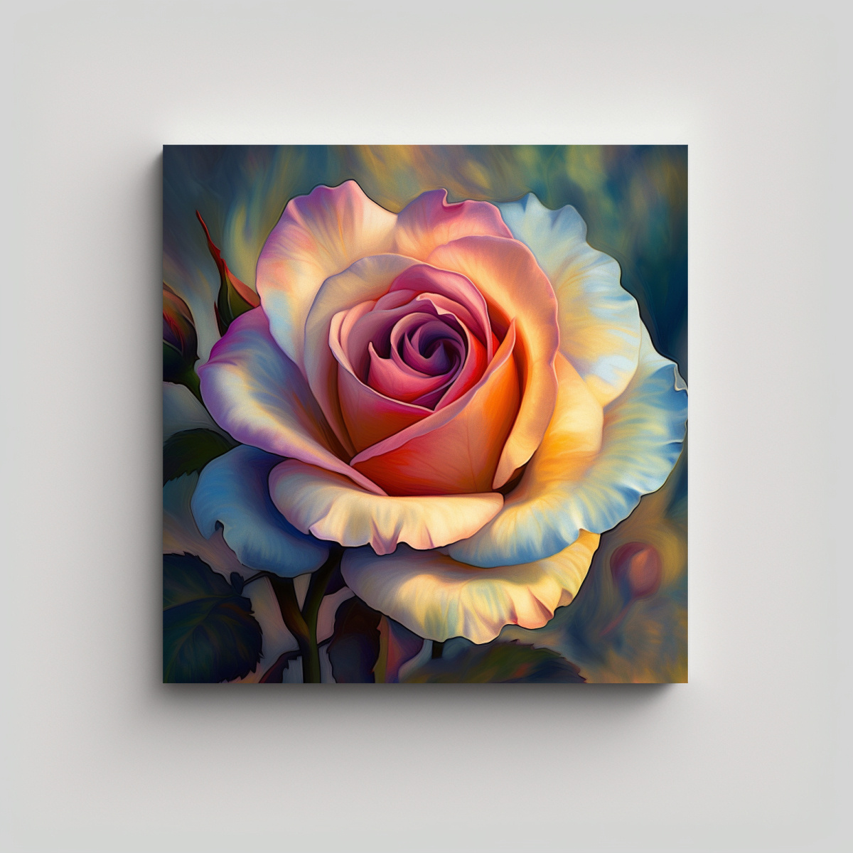 Cuadro Decorativo Rosa Multicolor Romántica Para Comedor En Bastidor - Decocuadros