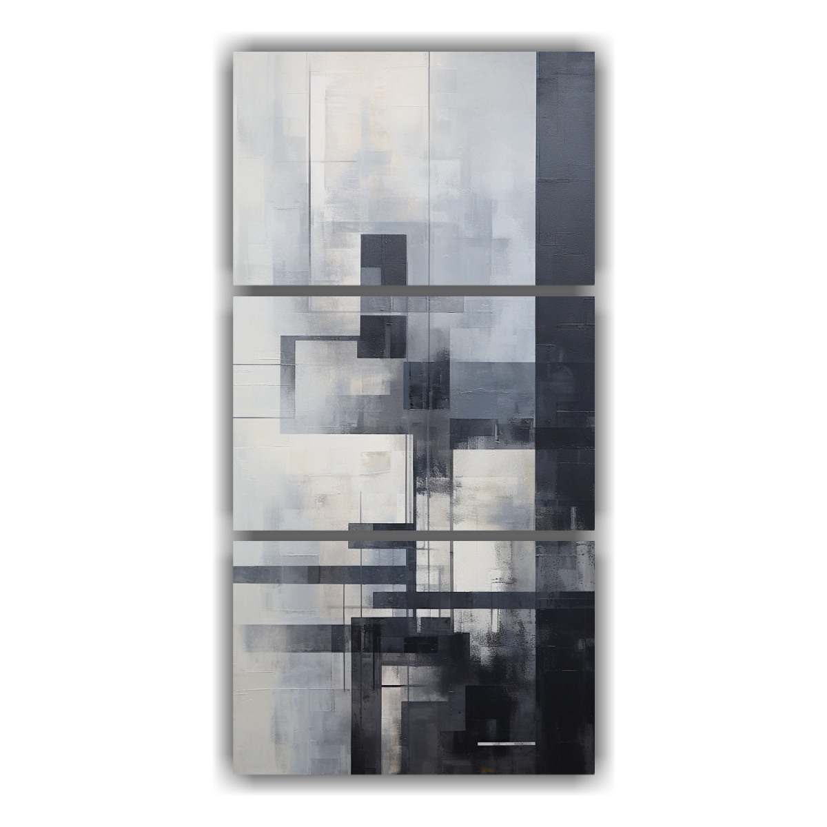 Set De 3 Lienzos Abstracción Geométrica En Grises Y Metálicos | DecoCuadros