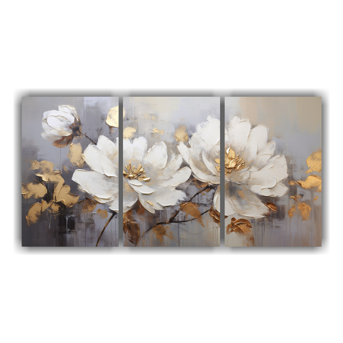 Set 3 Lienzos De Tela Composición Street Art De Pintura De PEONIAS En Dorado Sobre Lienzo ...