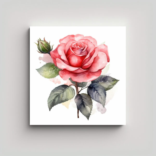 Tela Sublimada Luminosa Con Rosa Acuarela Y Hoja Aislada En Canva - DecoCuadros