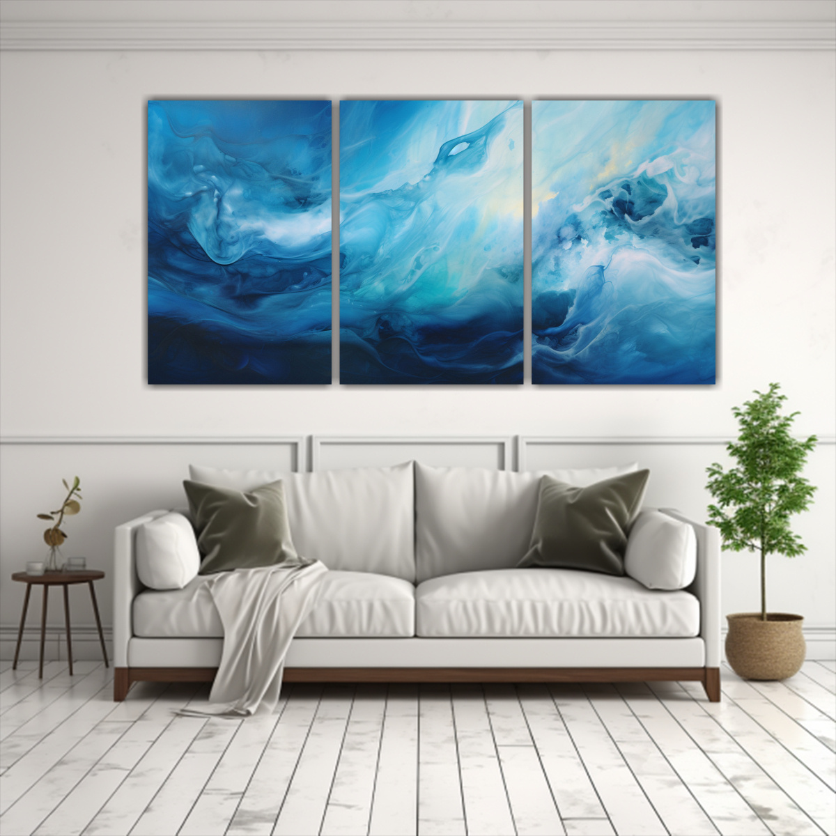 Tríptico Abstracción Bonito Pinturas Decorativas De Inmersión En Tonos Azules Del Océano ...