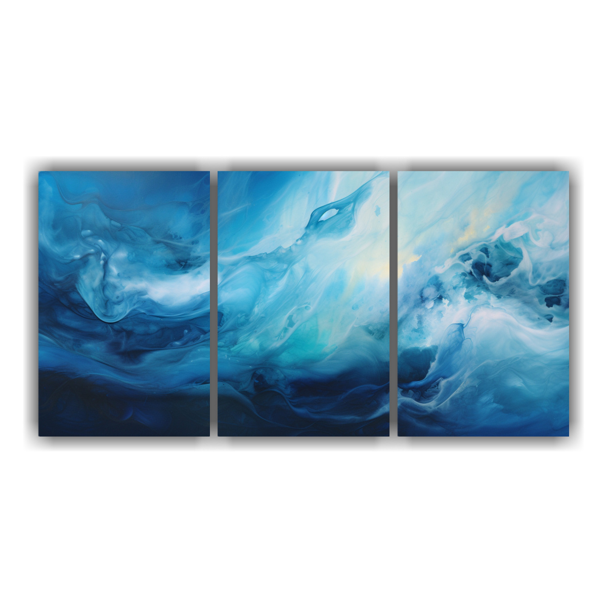 Tríptico Abstracción Bonito Pinturas Decorativas De Inmersión En Tonos Azules Del Océano ...