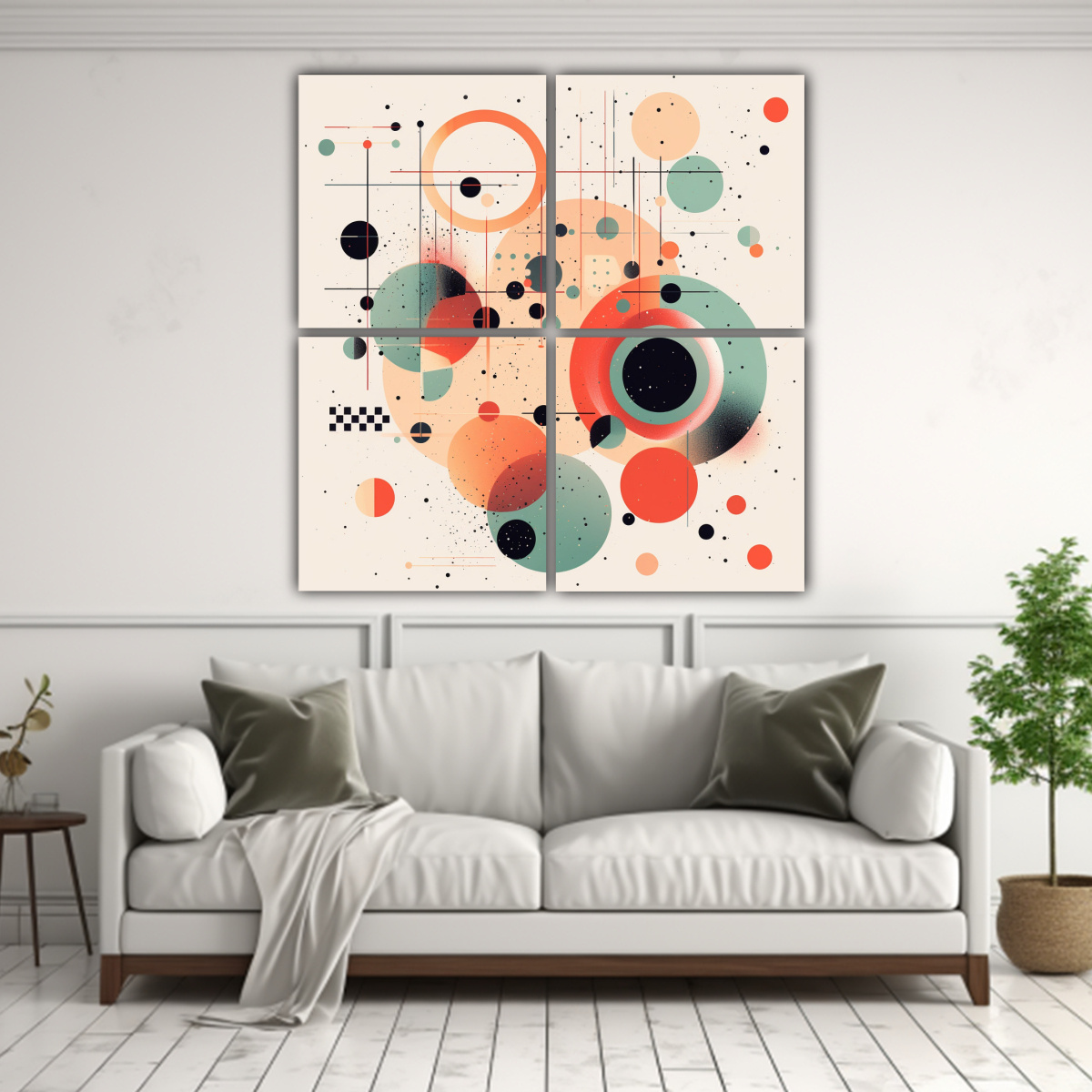 4 Composiciones Abstractas Modernas Con Círculos, Líneas Y Puntos En ...