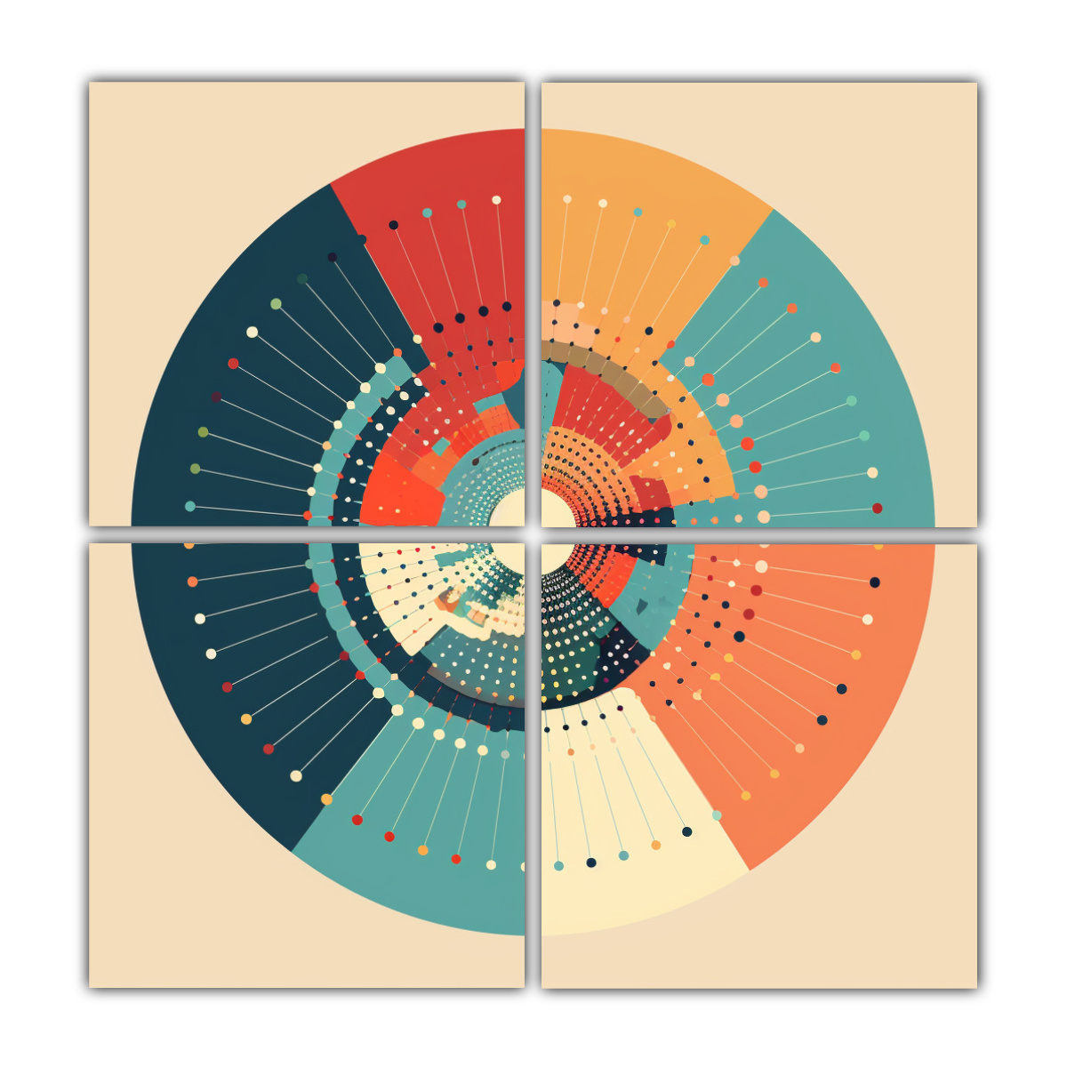 4 Lienzos De Tela Decoración Tematica Diseño Gráfico Círculo Dentro De Otro Círculo Conectados ...