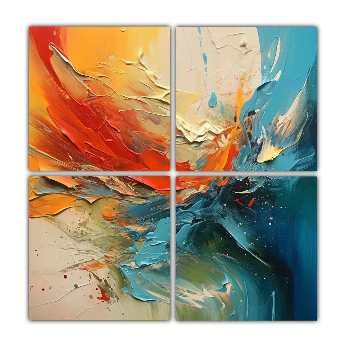 Cuadro Decorativo 4 Lienzos Imagen Vitalidad: Pintura Abstracta Al Estilo Estilo óleo - Decocuadros